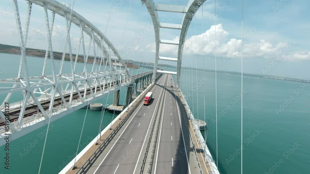 Vidéo Stock Huge white bridges over the ocean. Shot.Paved roads ...
