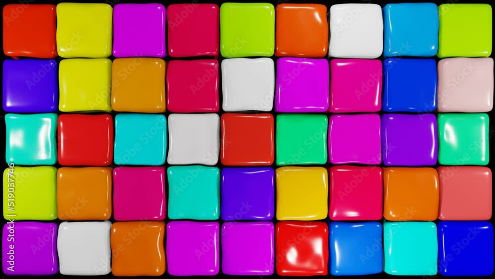 3D animation pulsating colorful elastic cubes. Multi colored soft cubes ...