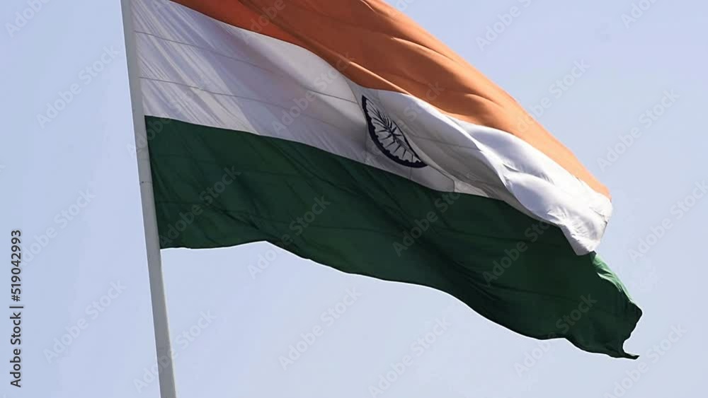 Slowmotion of India flag flying high at Connaught Place with pride in ...