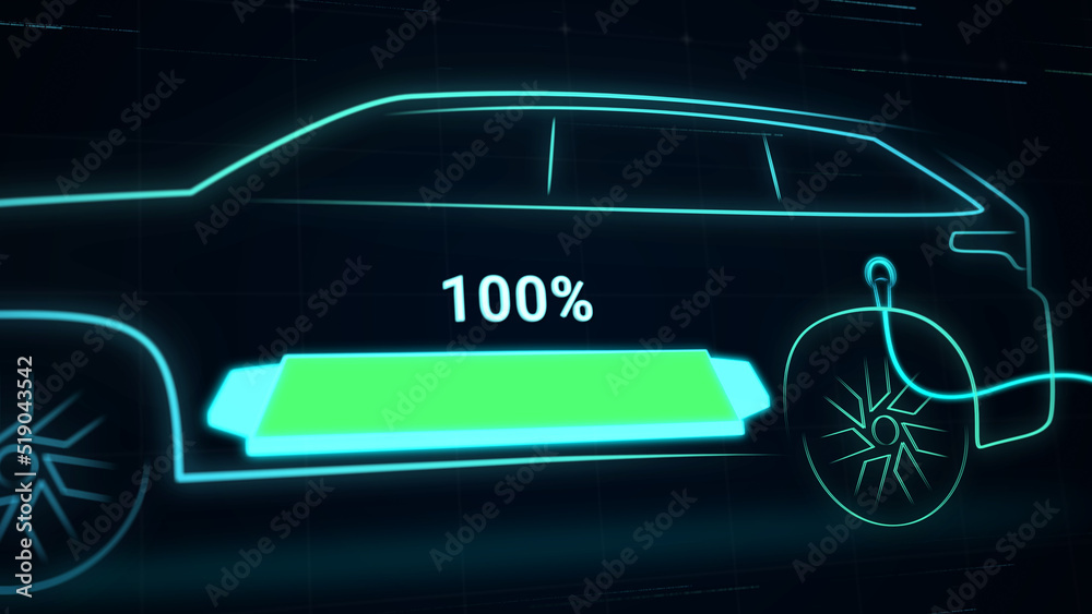 Electric Vehicle fully charging battery using DC fast charger, smart ...