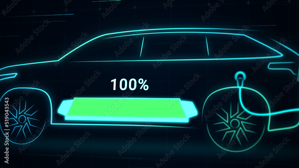 Electric Vehicle fully charging battery using DC fast charger, smart ...