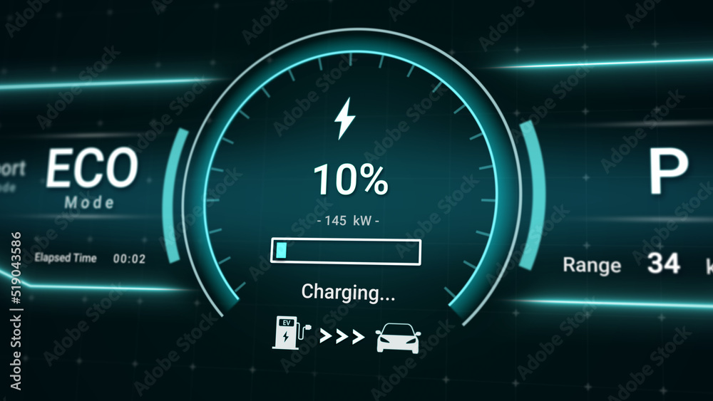 Battery charging status interface on electric vehicle using DC fast ...