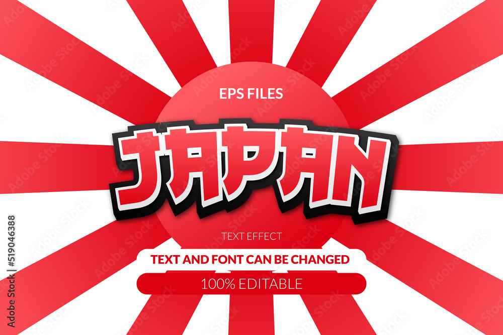 Fight japan 3d editable text effect. eps vector file Stock Vector ...