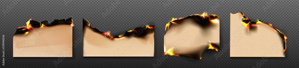 Burn craft paper borders, brown burnt pages with smoldering fire on ...