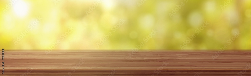 Wooden table perspective view on green blurred background. Wooden ...