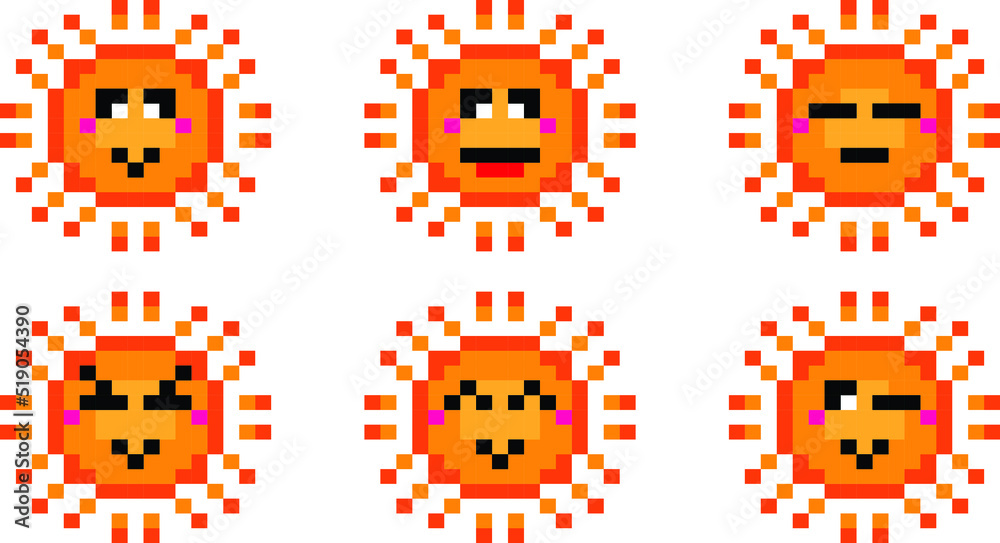 cute sun face Pixel art on a white background. Vector illustration ...