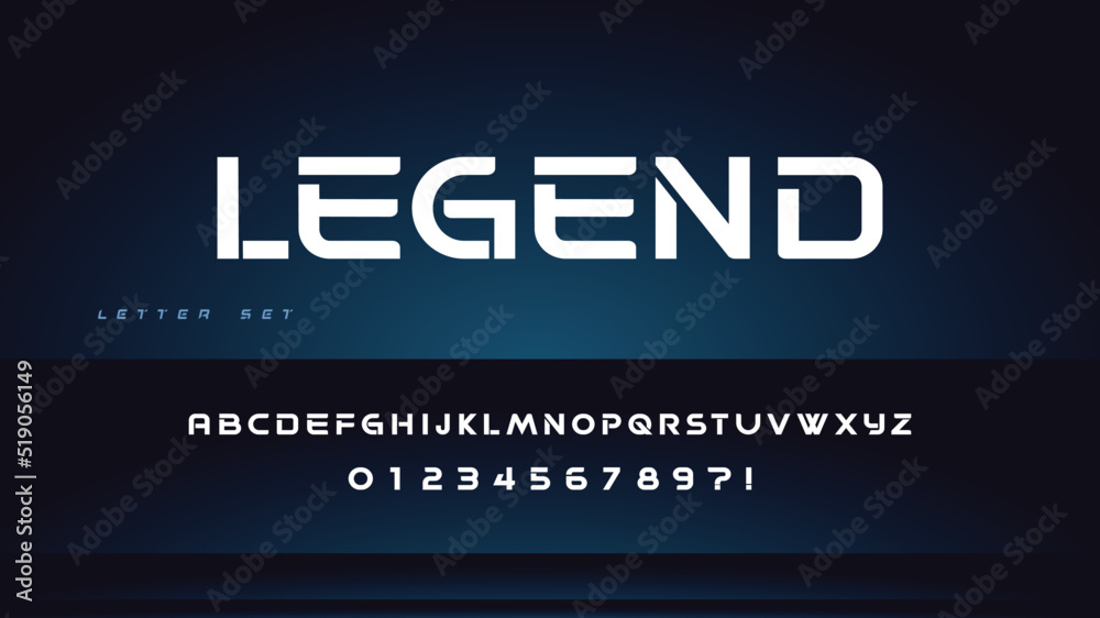 LEGEND Sports minimal tech font letter set. Luxury vector typeface for ...