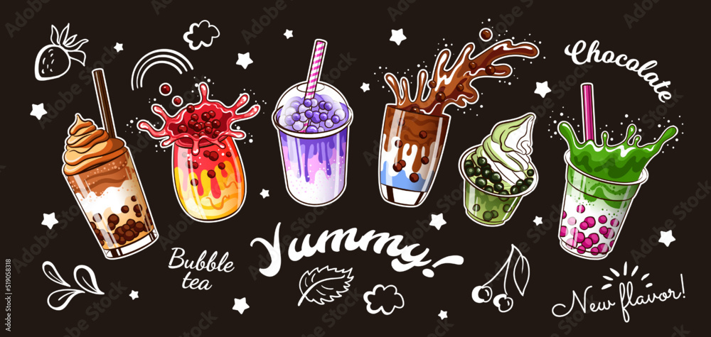 Vecteur Stock Bubble milk tea poster. Ice coffee cup, milkshake drink ...