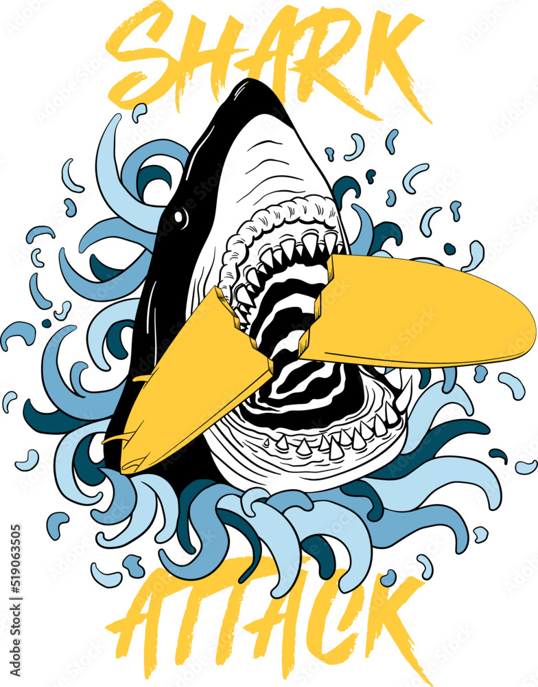 Shark biting the surfboard. Vector illustration for tshirt prints ...