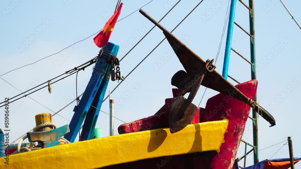 Video „A Vietnamese Fishing Vessel with an Anchor Onboard at the Bow of ...