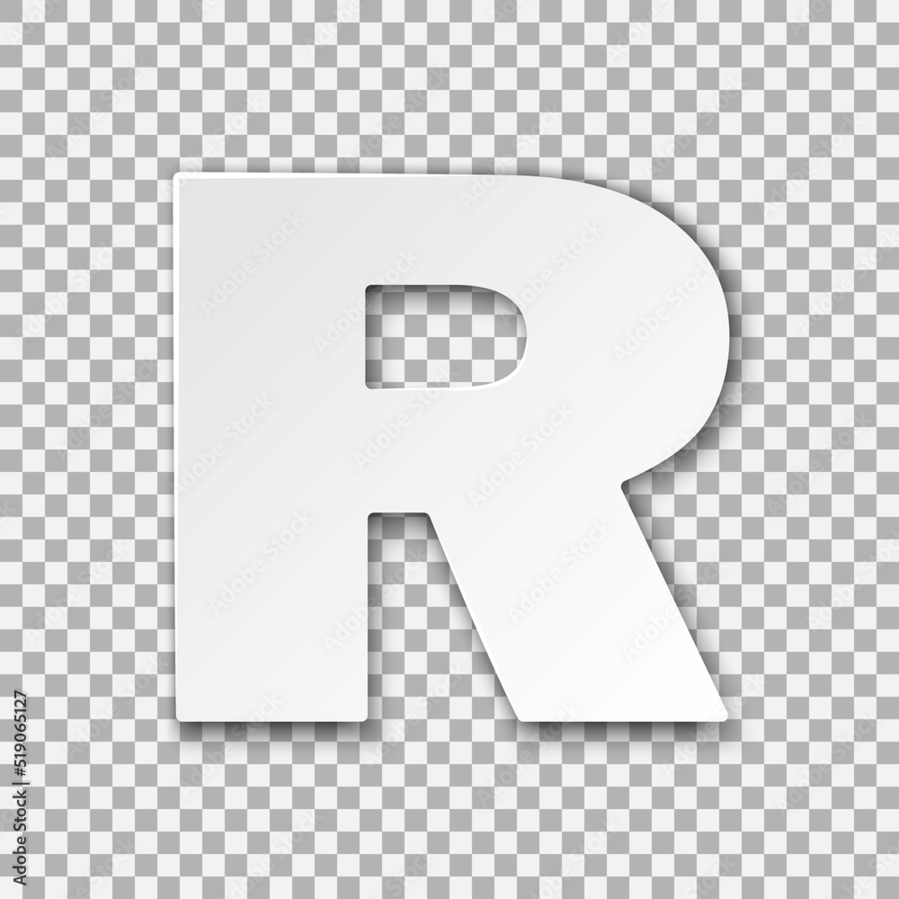 Letter R vector paper cut illustration. Monochrome volumetric font on ...