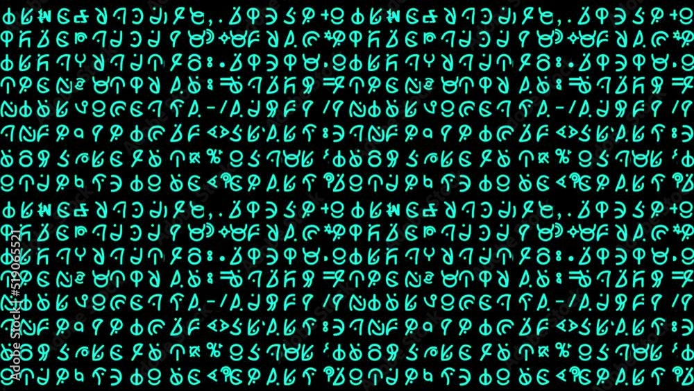 Motion graphics featuring lines of curvy alien style hieroglyphs and ...