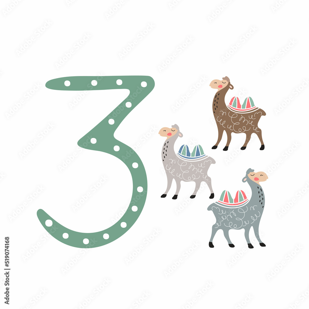 Number three and cute cartoon camels. Counting training. Stock Vector ...