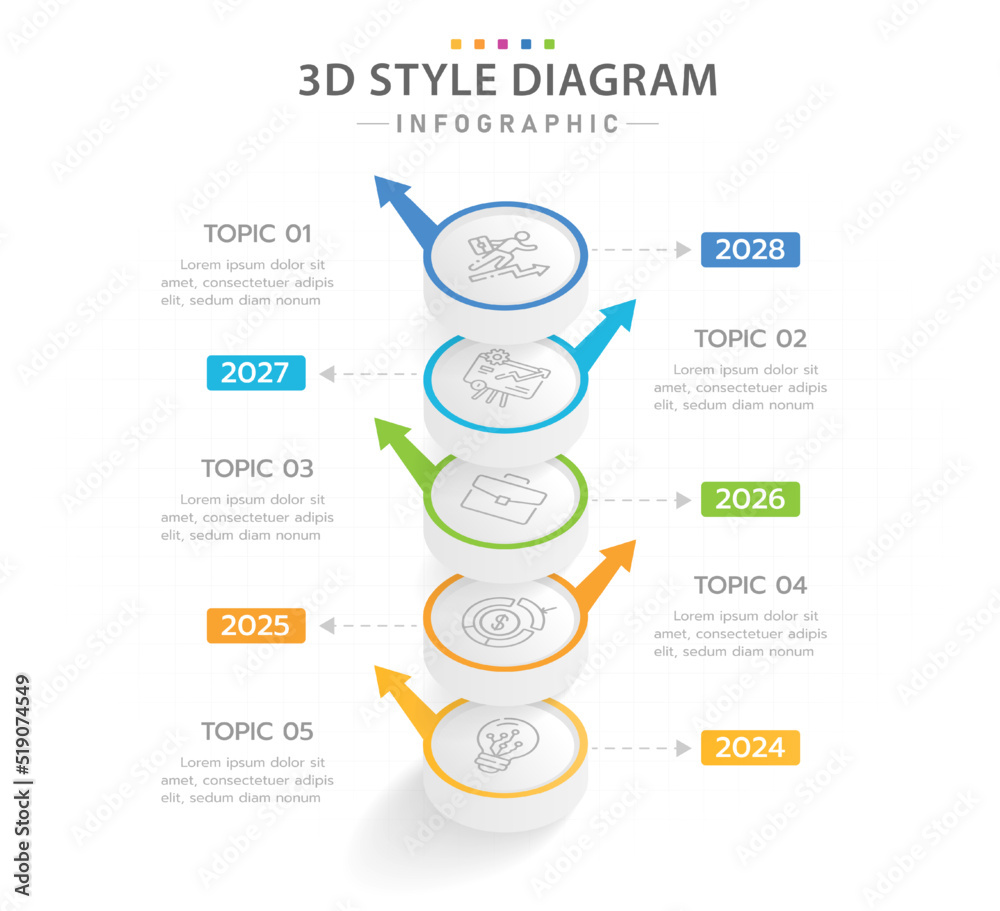 Infographic template for business. 5 Steps Modern 3D Timeline diagram ...
