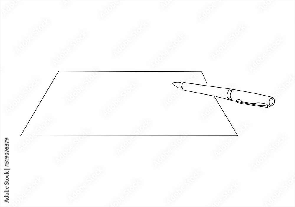Vector continuous one single line drawing blank paper with pen on a ...