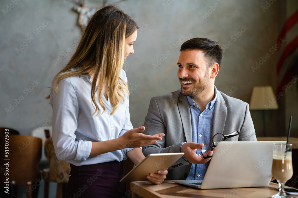 Business people having fun and chatting at workplace office Stock Photo ...