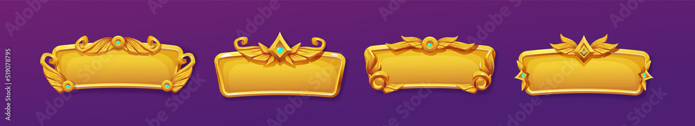 Gold game ui frames, medieval menu elements, buttons or banners with ...
