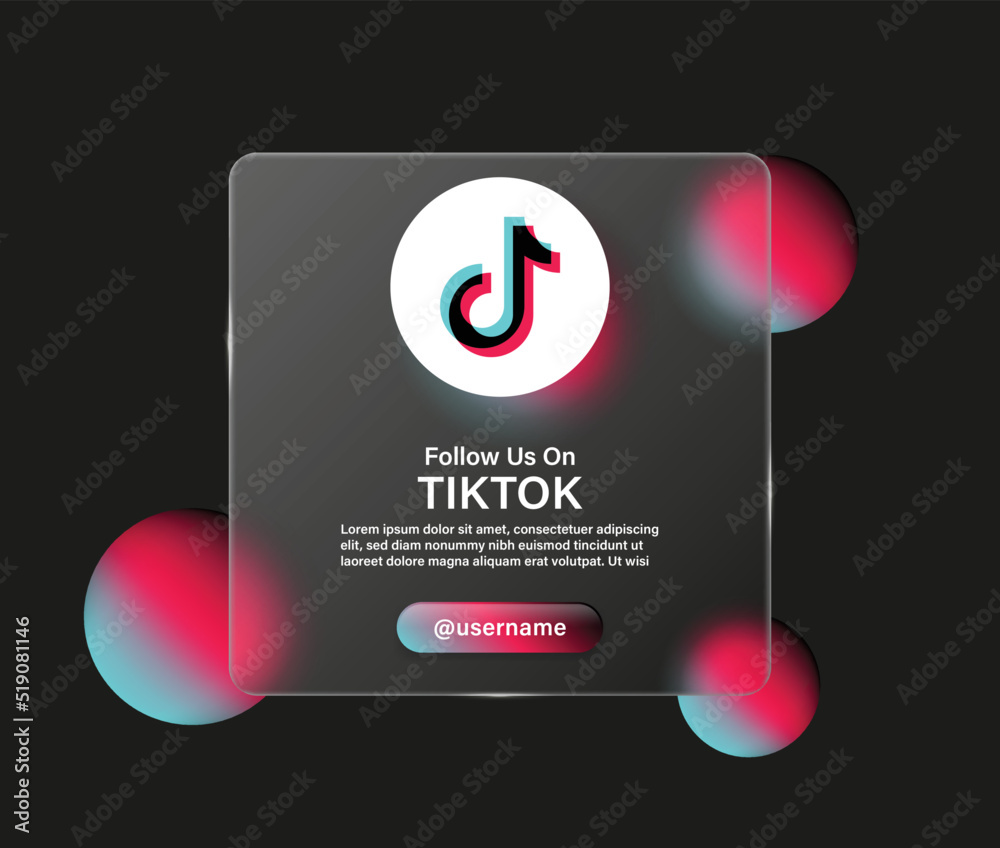 follow us on tiktok in glassmorphism background with transparent glass ...