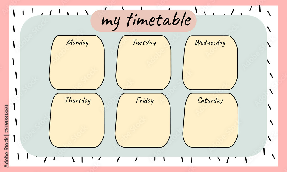School timetable. Vector weekly planner for children. Kids schedule ...