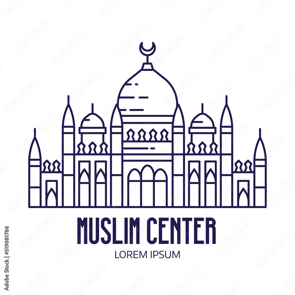 Muslim Center Mosque Logo in Line Art Style Stock Vector | Adobe Stock