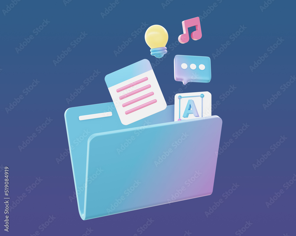 3d render of Gradient folder files illustration icons for web social ...