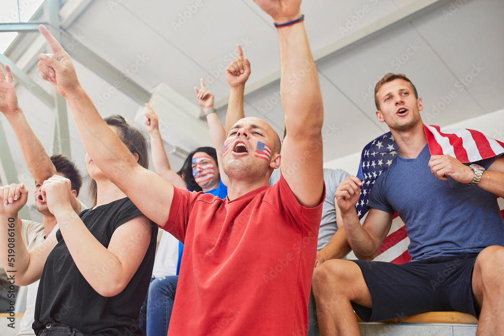 Fans with face painting shouting together at sports event in stadium ...
