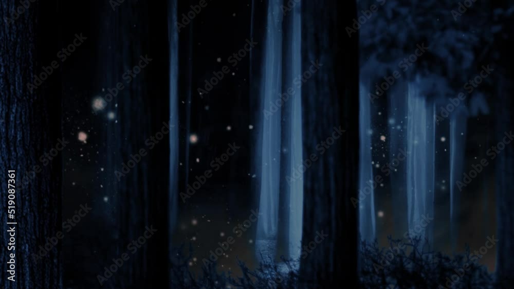 Scary forest at night with fireflies Stock Video | Adobe Stock