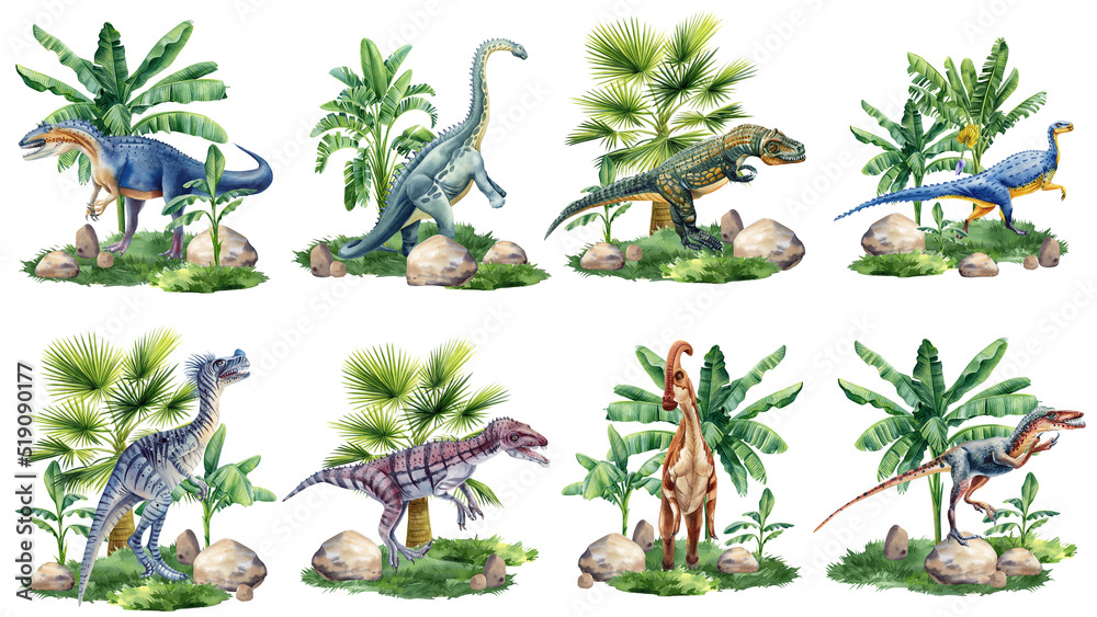 Realistic dinosaur isolated on white background. Hand painted ...