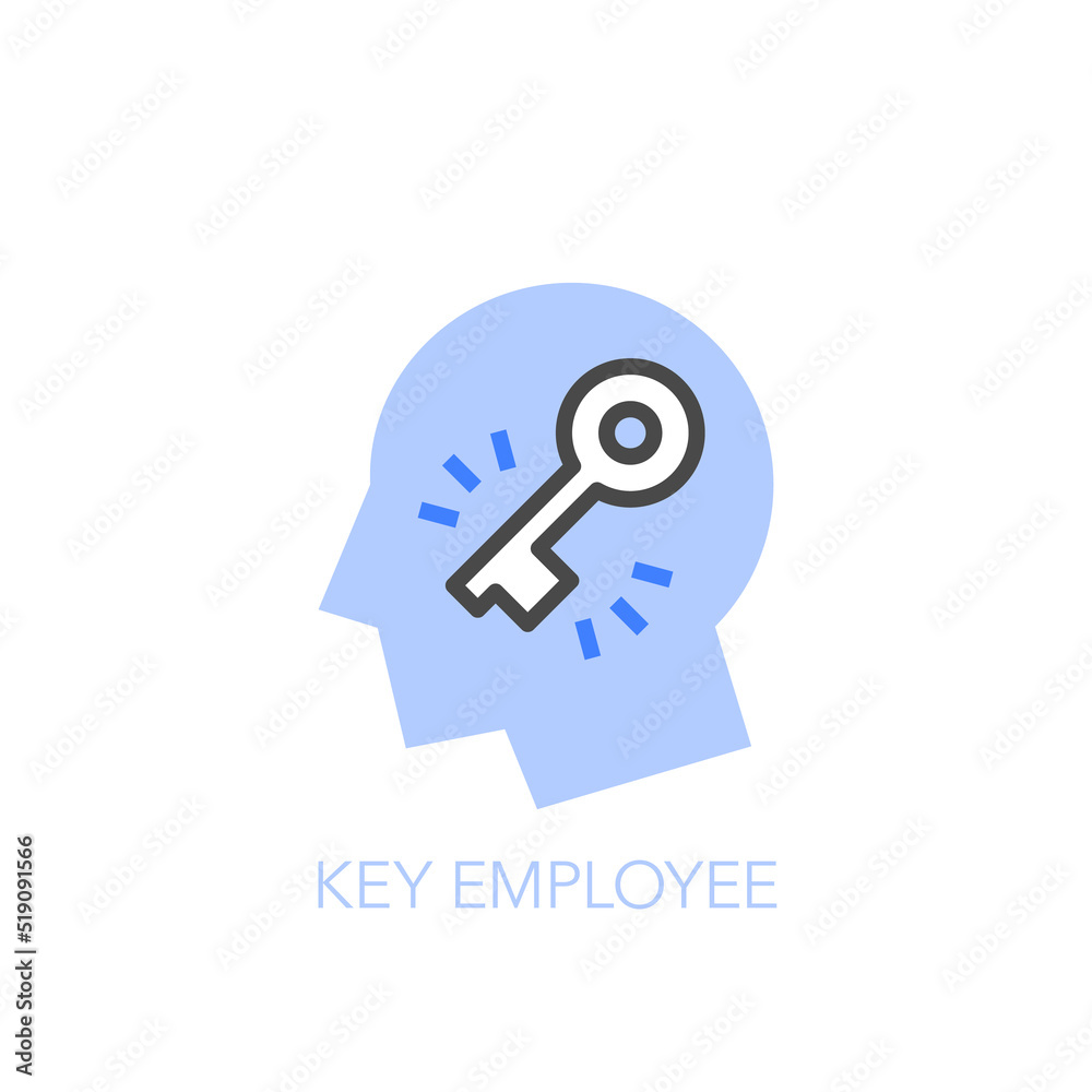 Simple visualised key employee icon symbol with a human head and a key ...