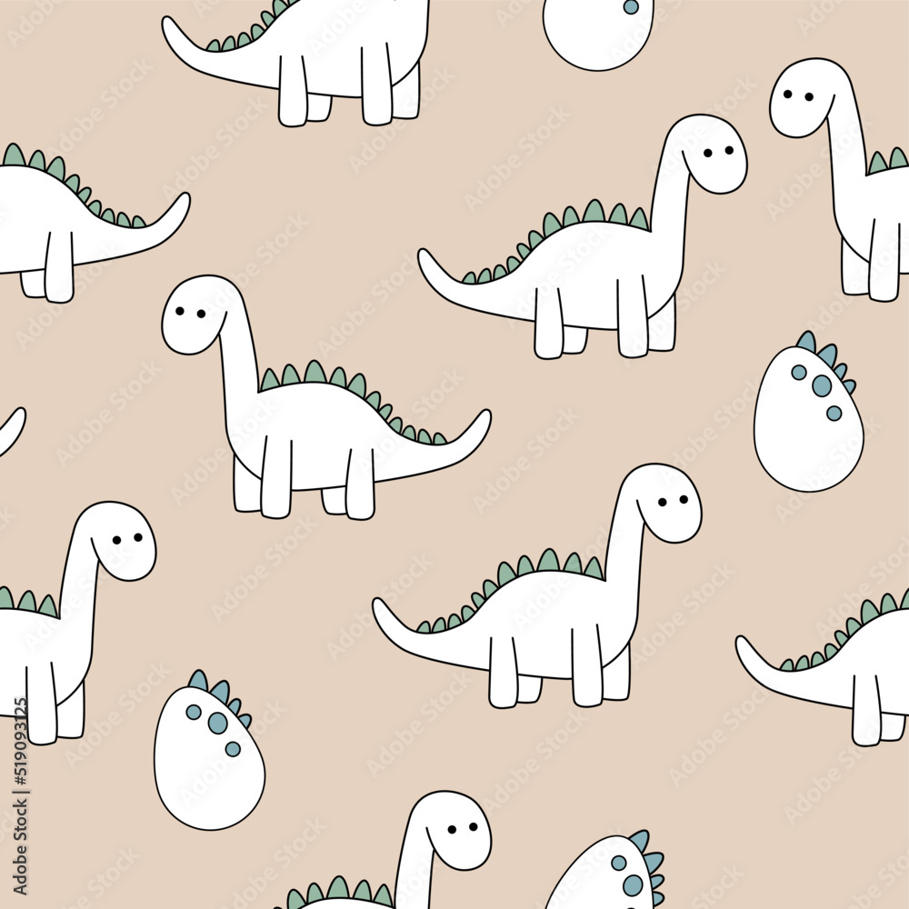 Cute pattern with dinosaurs and eggs. Dino hand drawn in doodle style ...