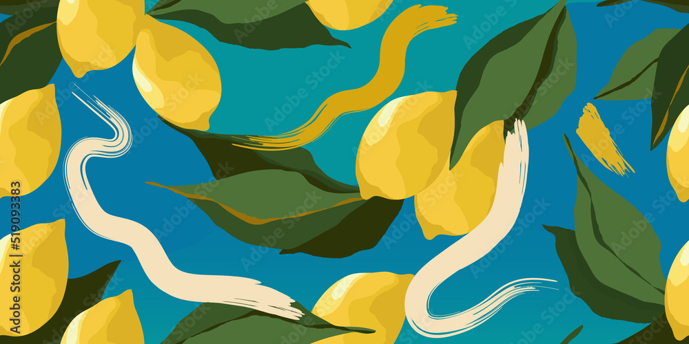 Hand drawn artistic lemon pattern. Abstract organic shapes print ...