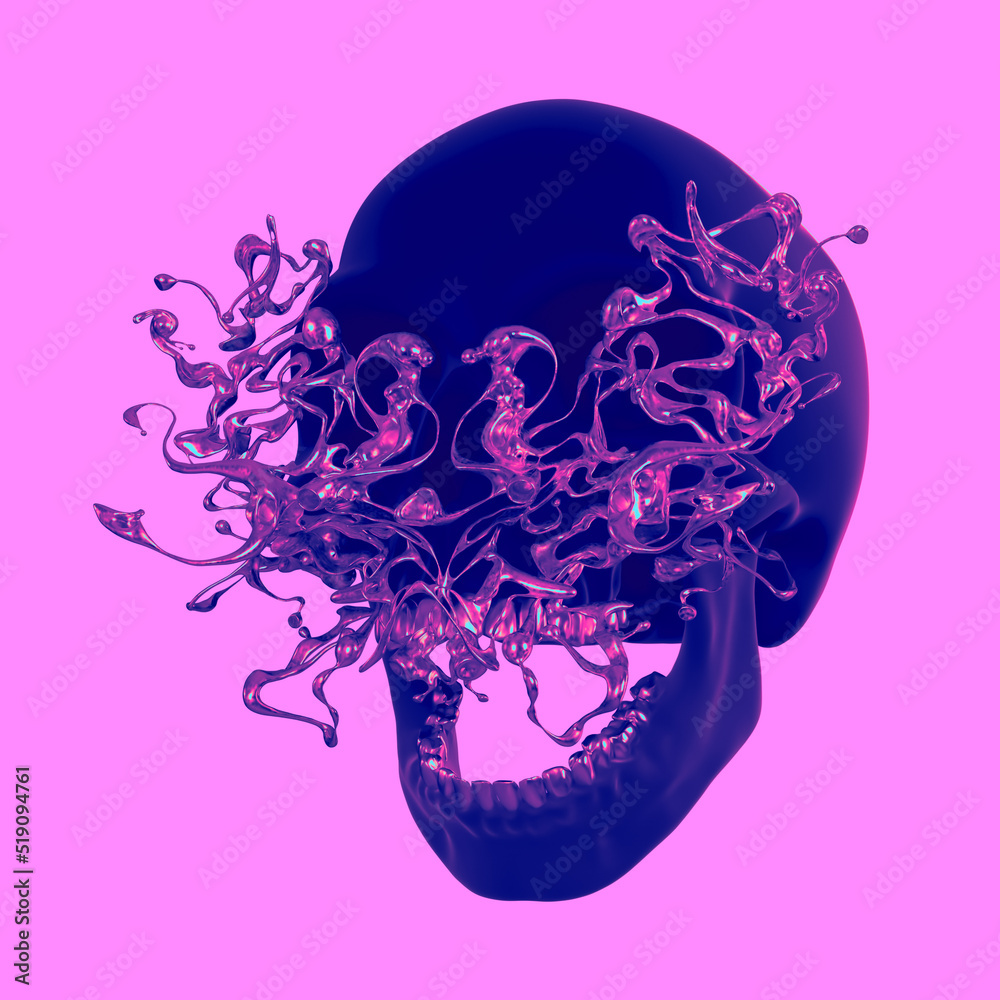 Concept 3D rendering illustration of a side view screaming black skull ...