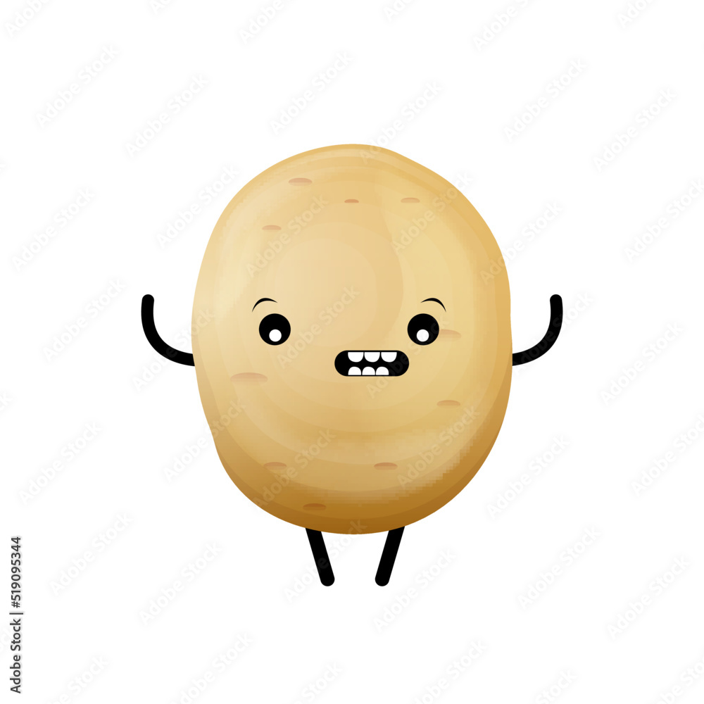 vector funny cartoon cute tiny brown smiling potato character isolated ...