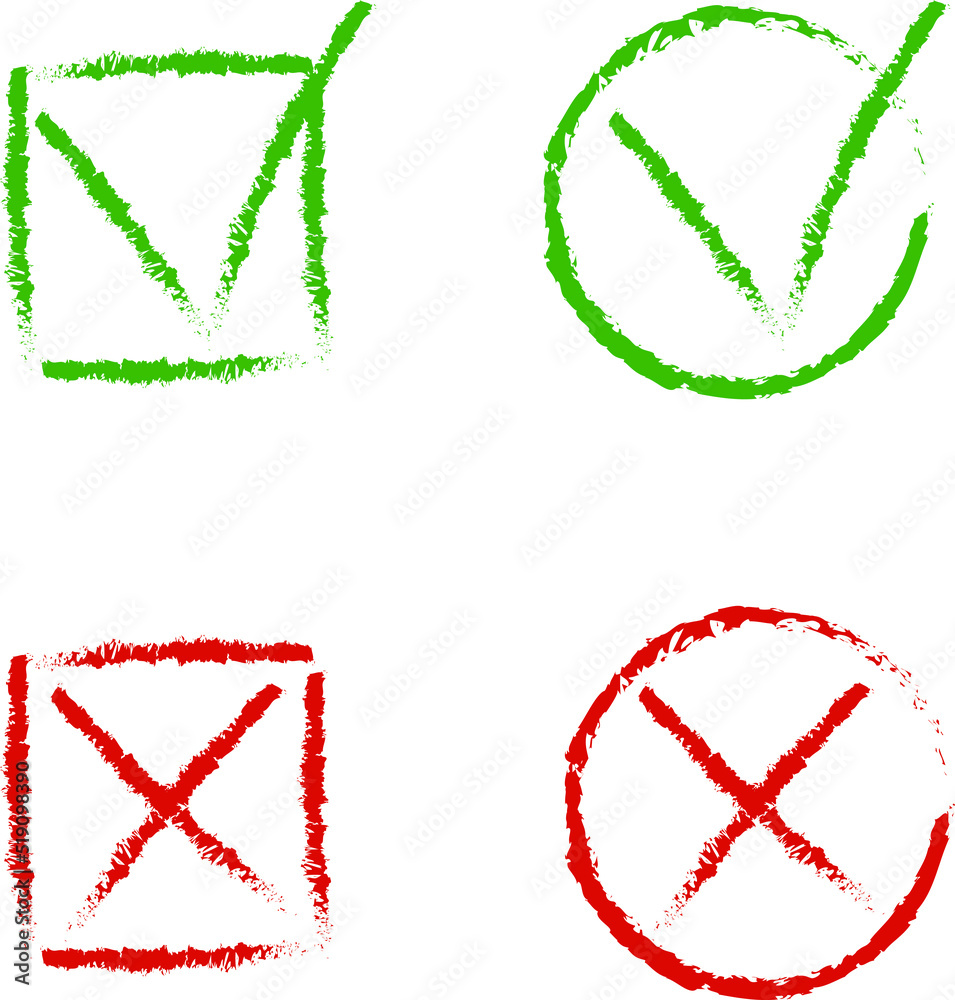 Big set of tick and cross signs. Check mark OK and NO icon of different ...