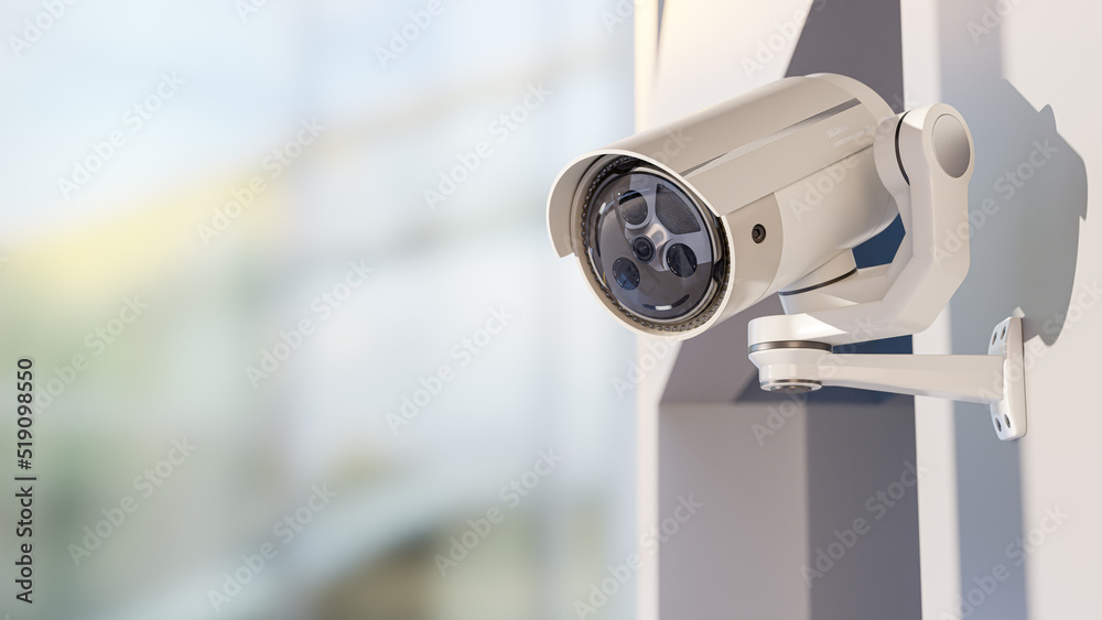 Futuristic security CCTV camera with Motion sensor. Scan the area for ...