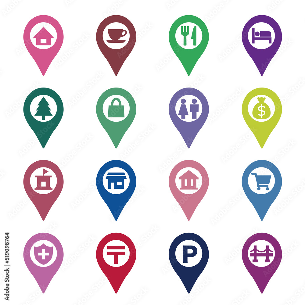 Map location markers icon set Stock Vector | Adobe Stock
