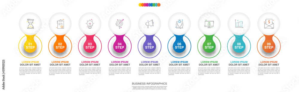 Vector infographics circles. Business concept of 9 options. Timeline ...