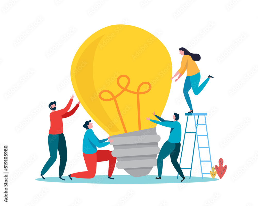People Brainstorming for new idea, creative business ideas with a light ...