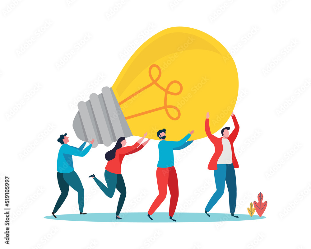 People Brainstorming for new idea, creative business ideas with a light ...