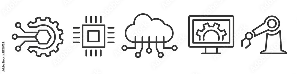 Technology and automation - thin line icon collection on white ...