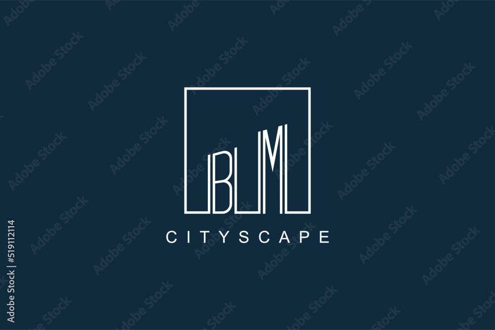 Initials BM logo with modern minimal elegant square line and abstract ...