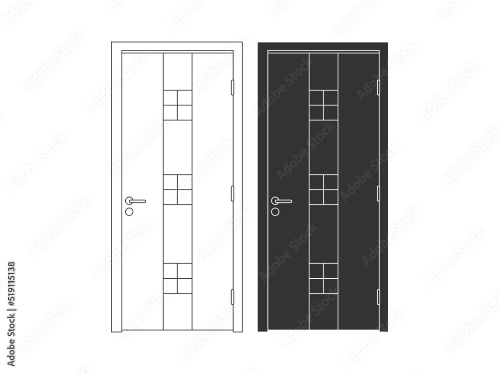 Modern wooden opened and closed door vector in different positions ...