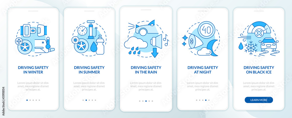 Situational driving safety blue onboarding mobile app screen ...