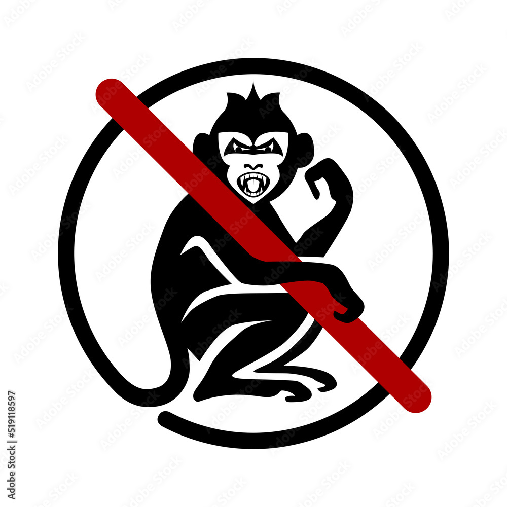 Stop sign monkey pox. An evil monkey in a crossed-out circle. A symbol ...