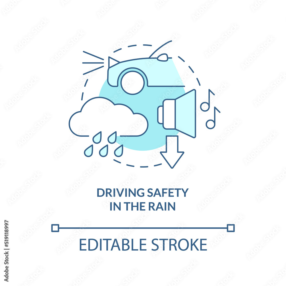Driving safety in rain turquoise concept icon. Situational driving ...