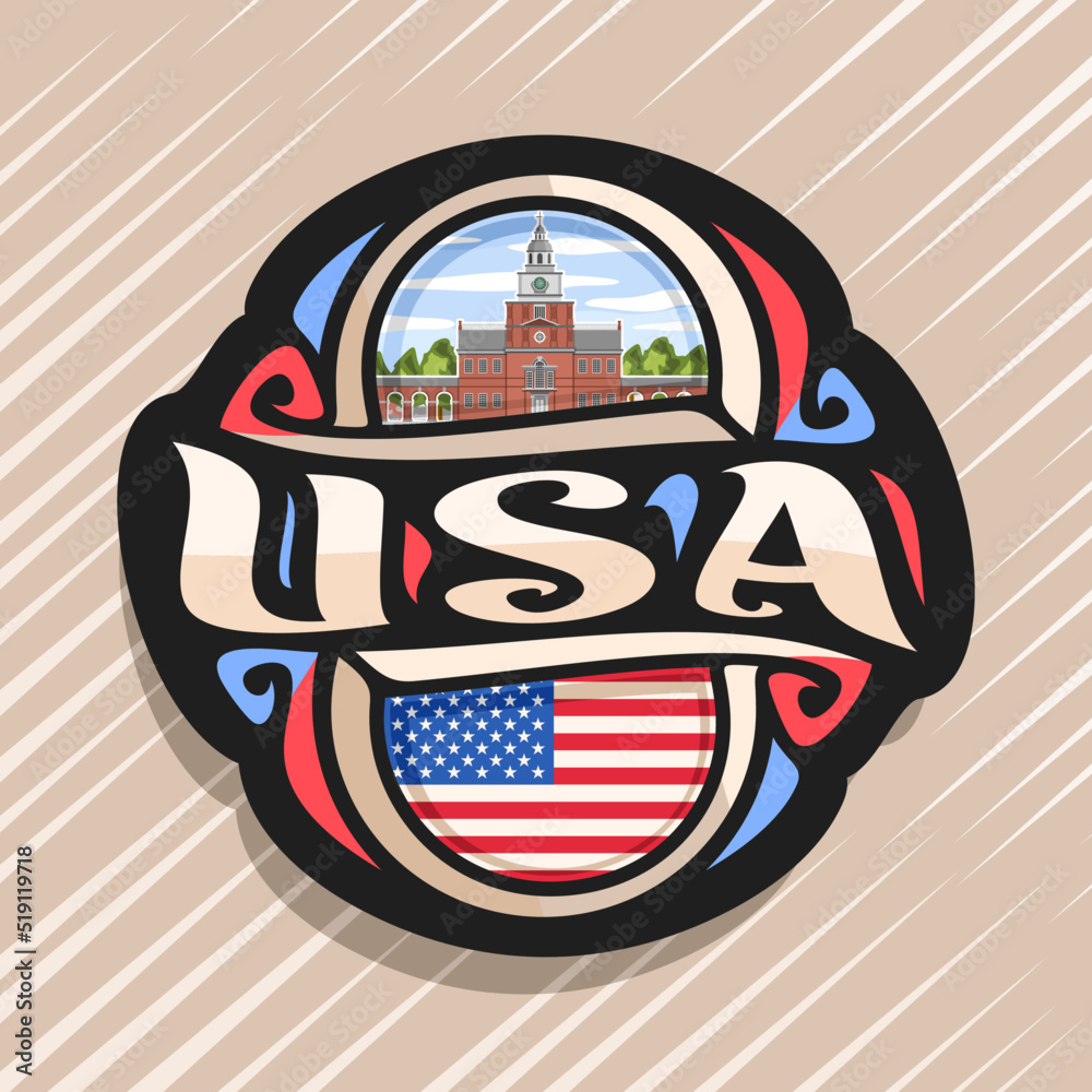 Vector logo for USA country, fridge magnet with flag of United States ...