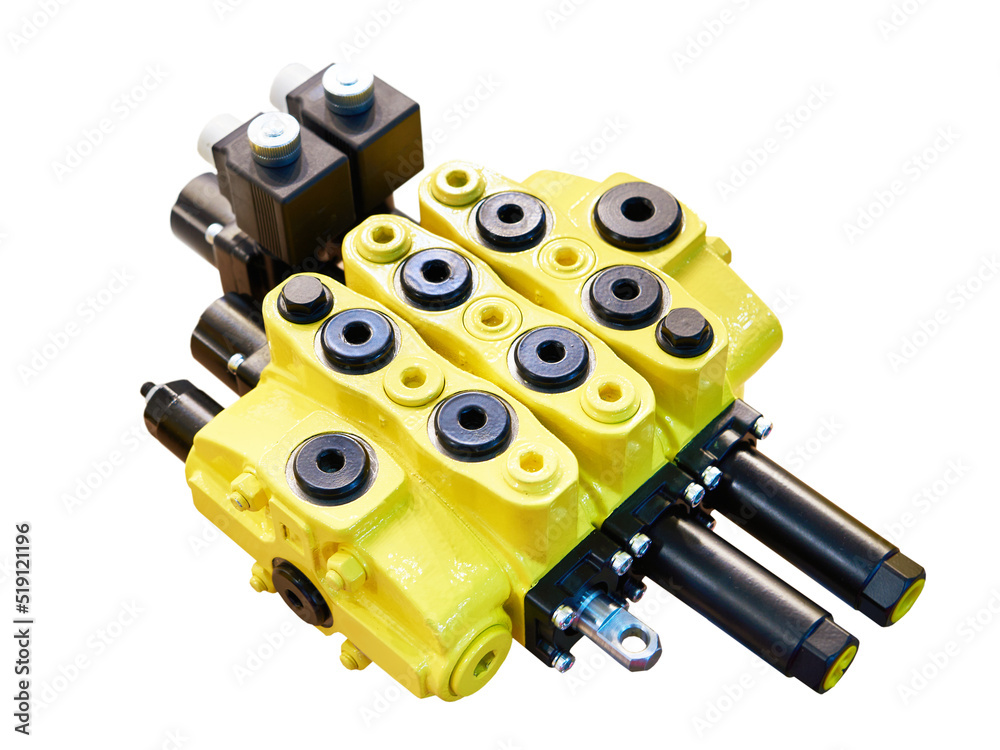 Hydraulic sectional valve isolated white Stock Photo | Adobe Stock