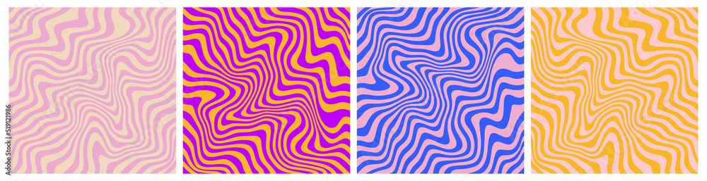 Vector Set of Wavy Seamless Trippy Patterns in Psychedelic Colors ...