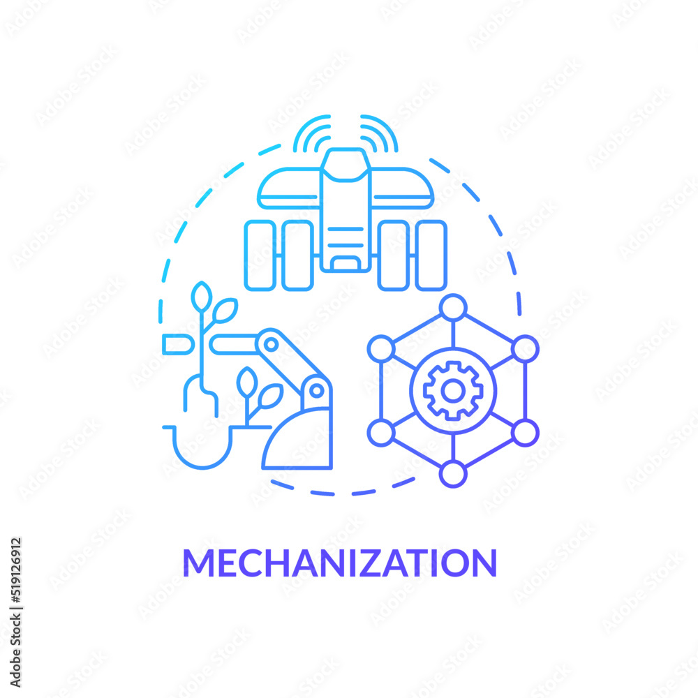 Mechanization blue gradient concept icon. Farm automation. Source of ...