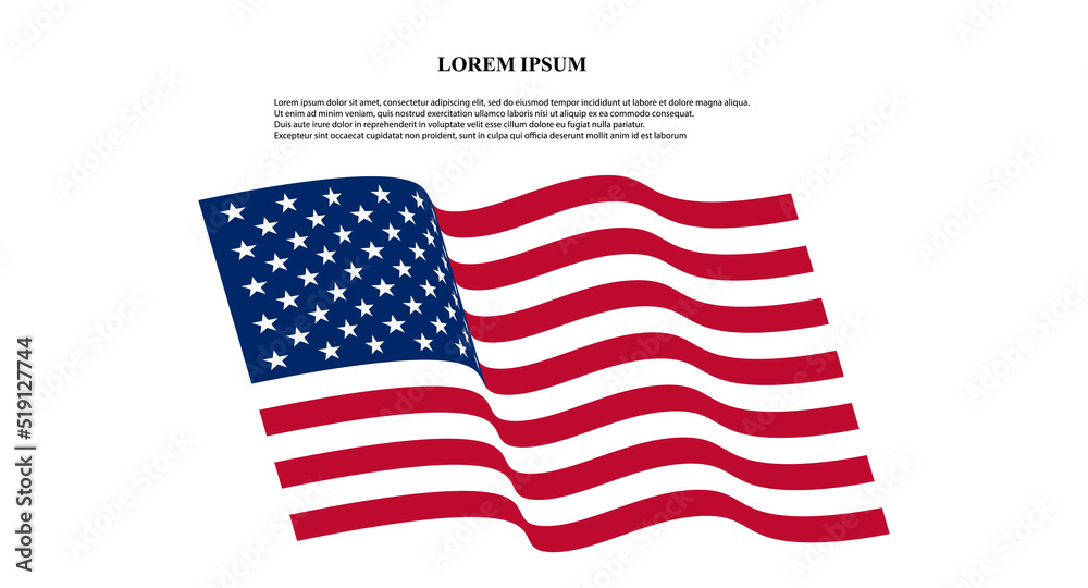 American Flag vector. Wavy USA Flag with lorem ipsum text design ...